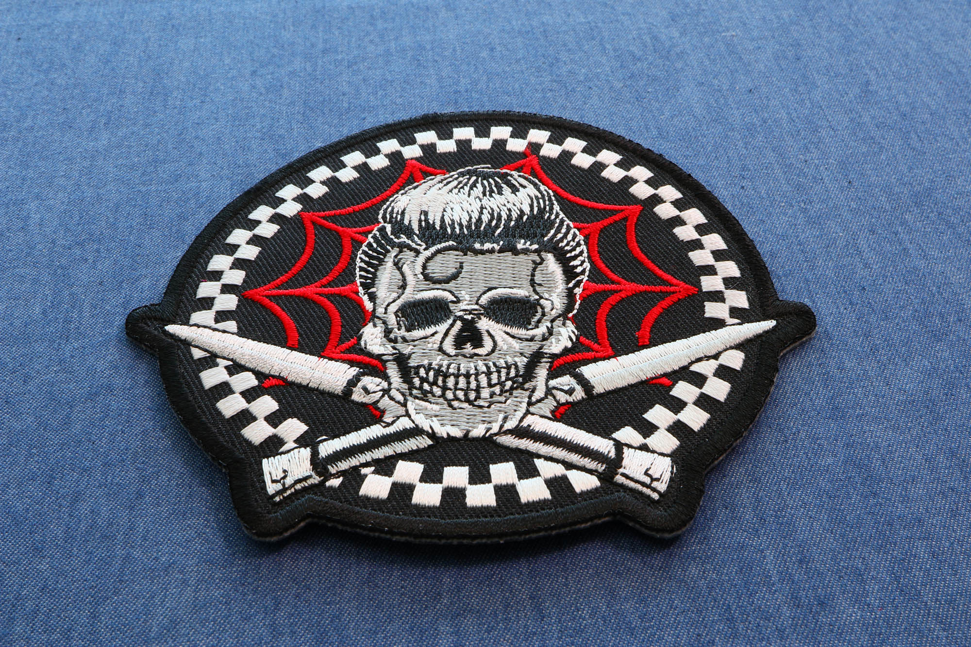 Elvis Hair Skull, Web and Switchblades Patch, Skull Patches by Ivamis ...
