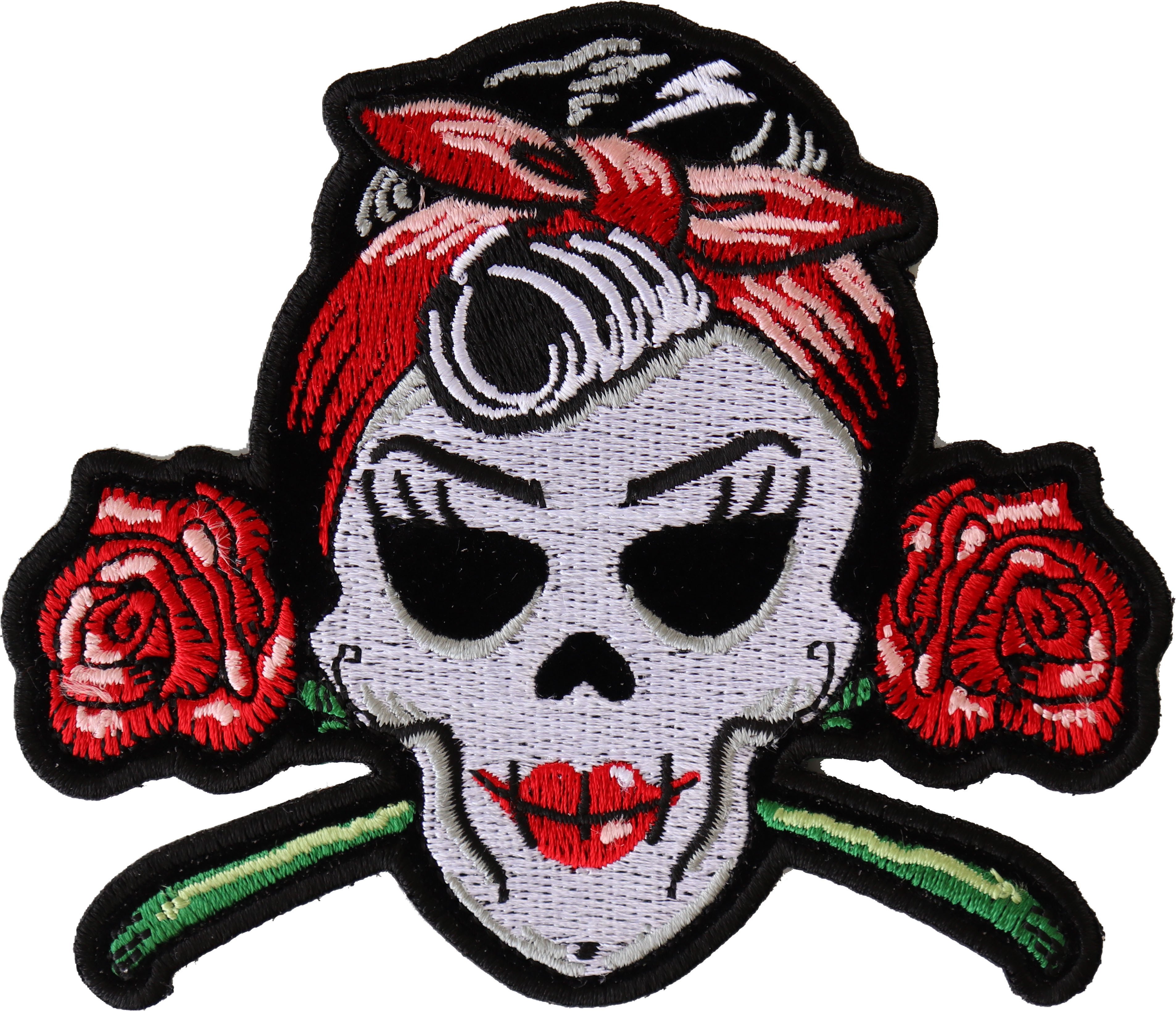 Lady Skull and Roses Patch, Biker Skull Patches by Ivamis Patches