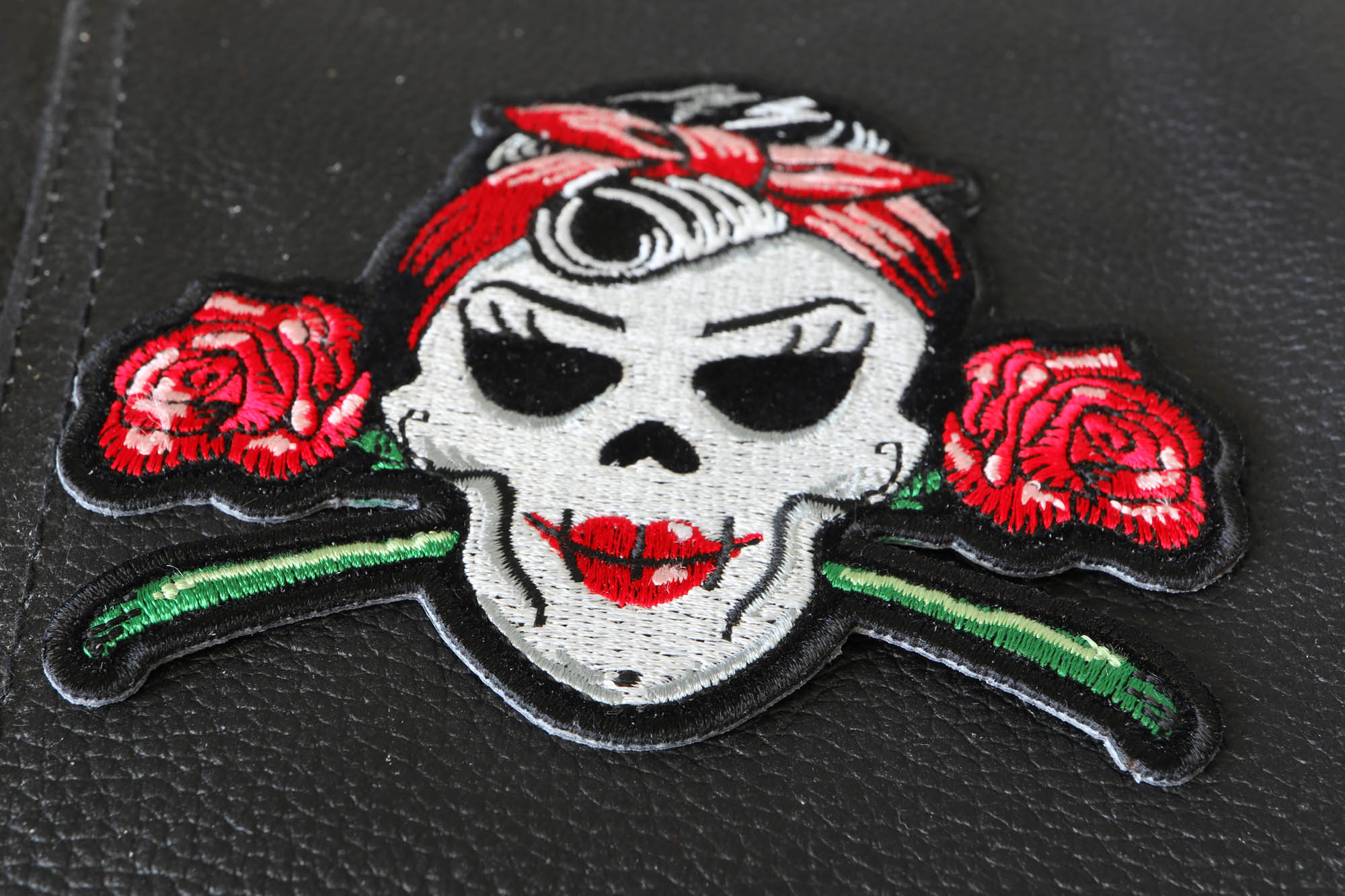Lady Skull and Roses Patch, Biker Skull Patches by Ivamis Patches