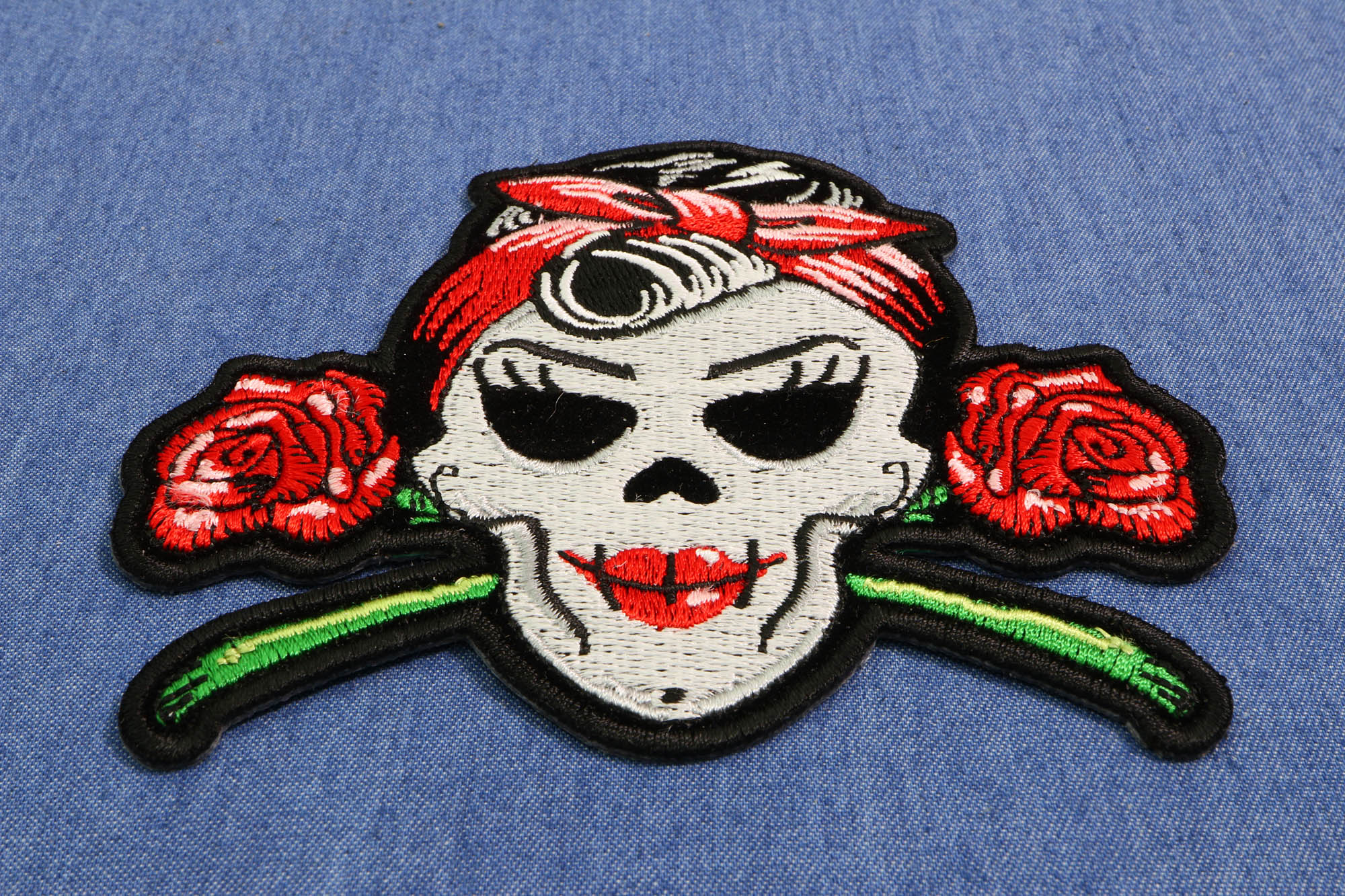 Lady Skull and Roses Patch, Biker Skull Patches by Ivamis Patches