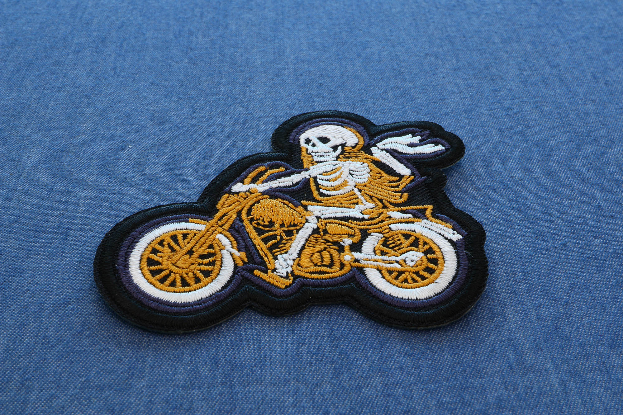 Skeleton Biker on Motorcycle Patch, Biker Skull Patches by Ivamis Patches