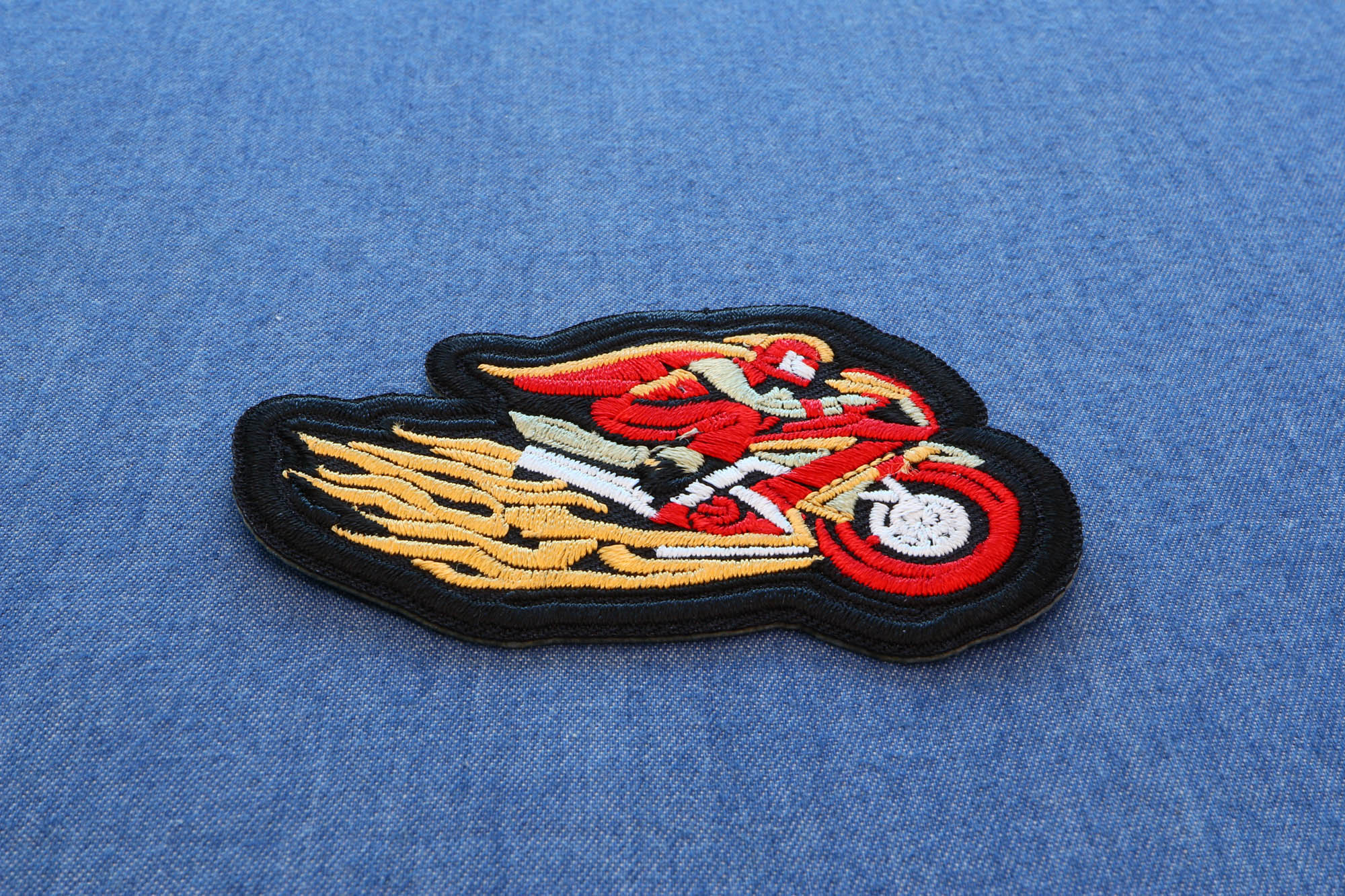 Red Cape Biker on Motorcycle Patch, Motorcycle Patches by Ivamis Patches