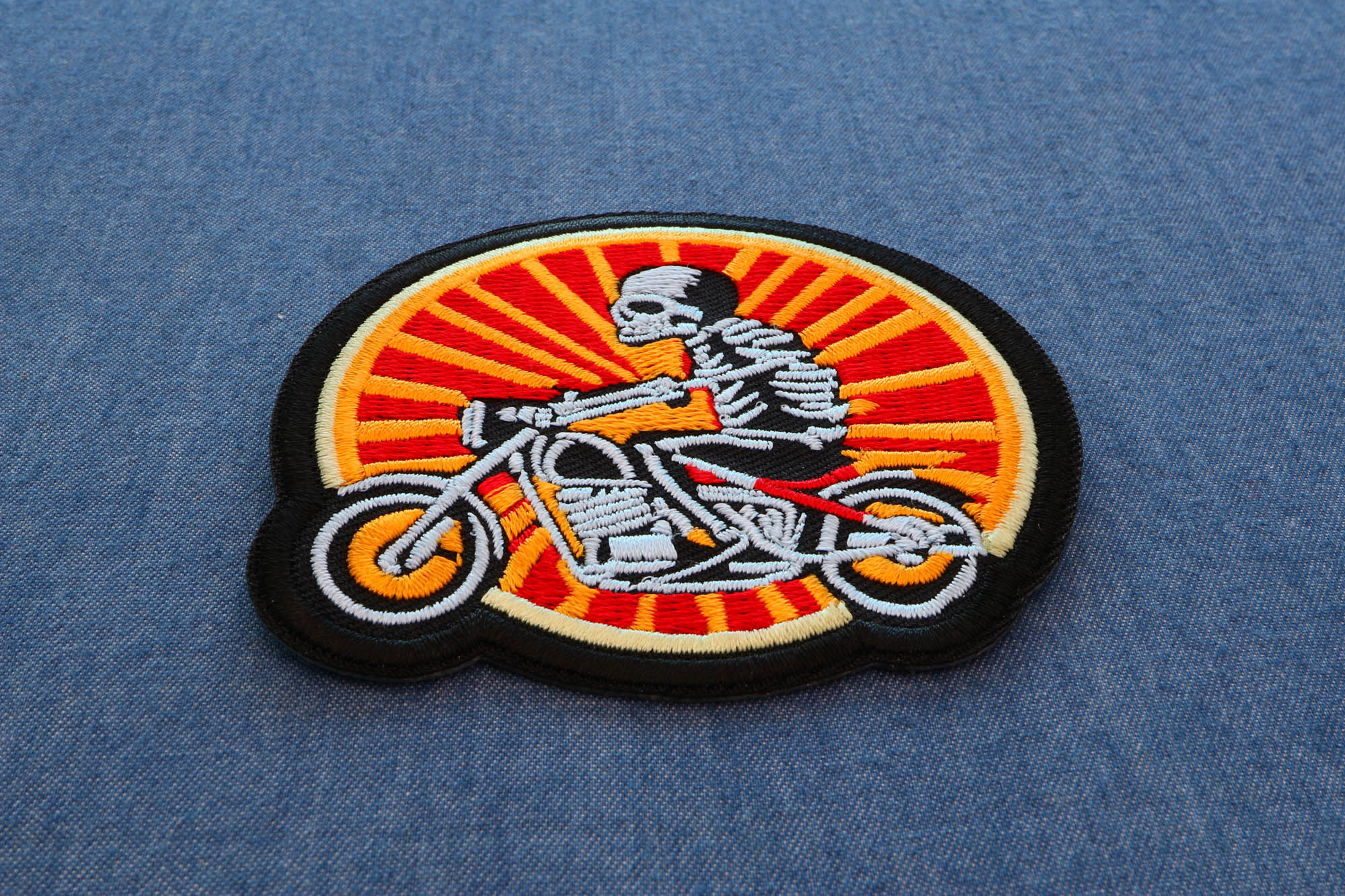Sunset Skeleton Biker on Motorcycle Patch, Biker Skull Patches by ...