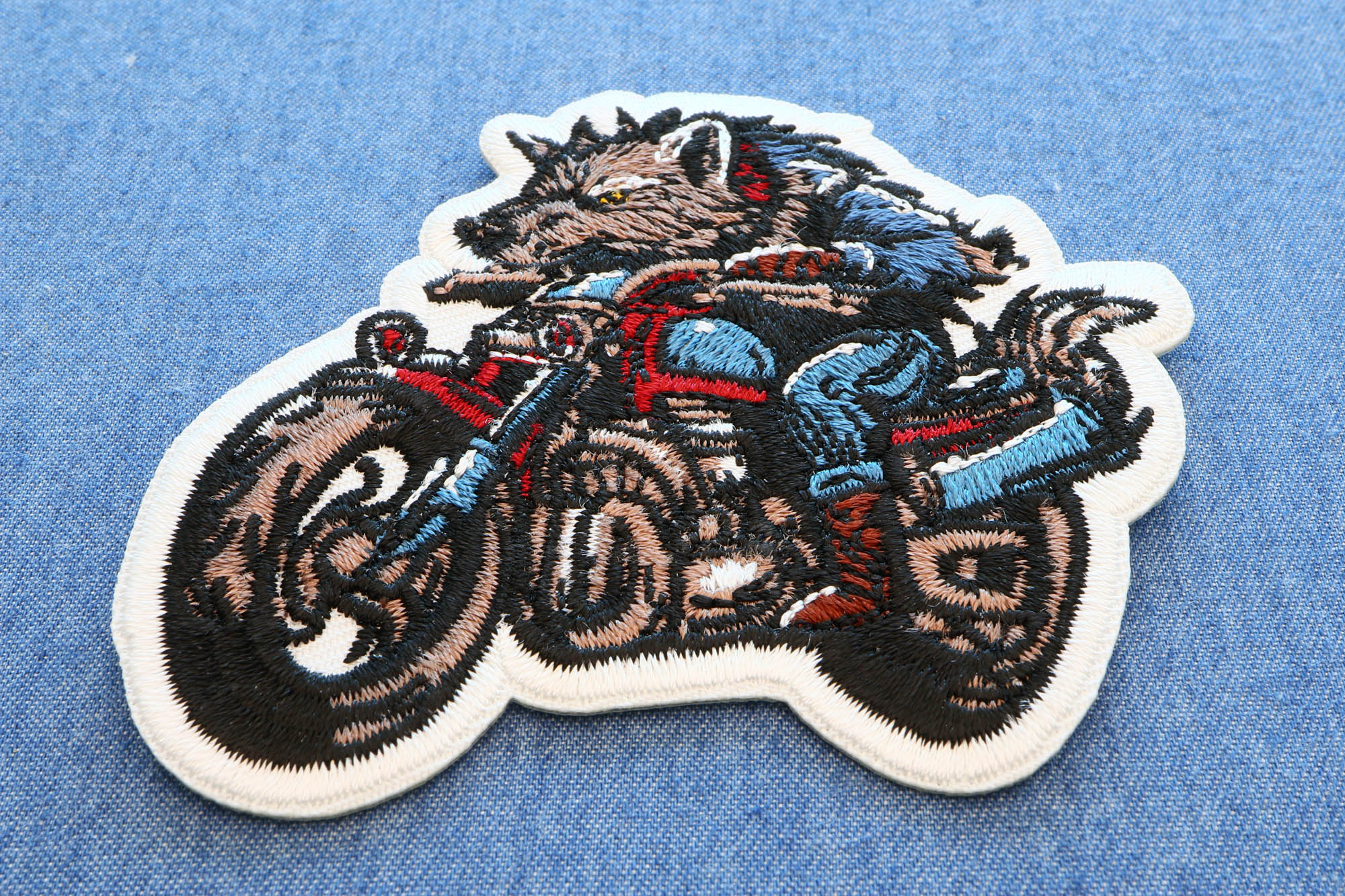 Wolf on Motorcycle Patch, Biker Vest Patches, Sew or Iron on Patch by ...