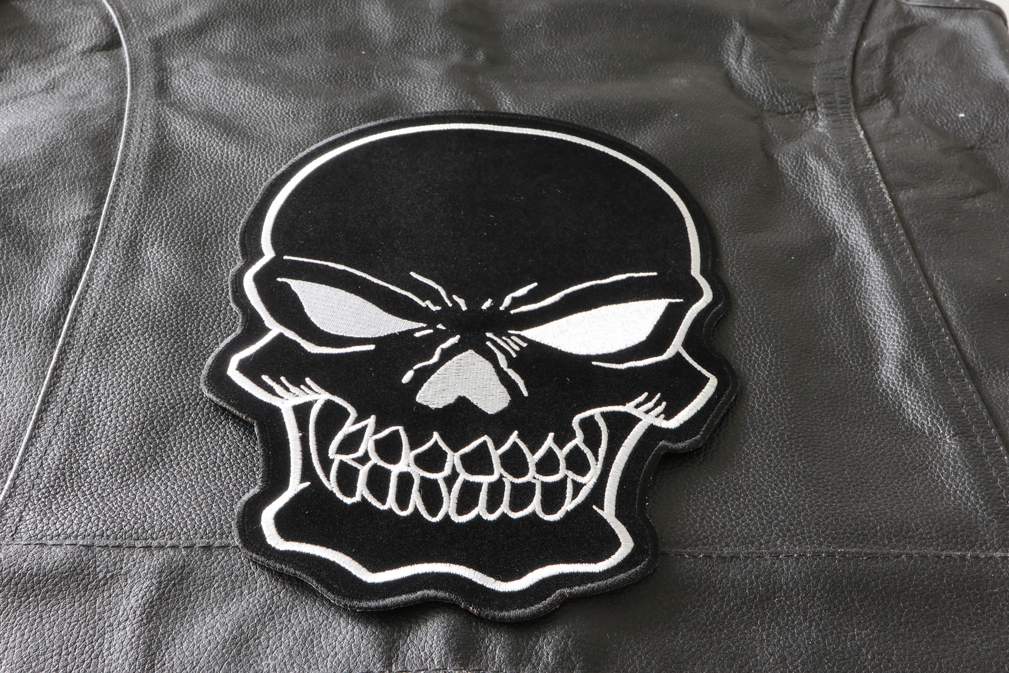 Black Skull Patch, Large Skull Patches for Biker Jackets by Ivamis Patches