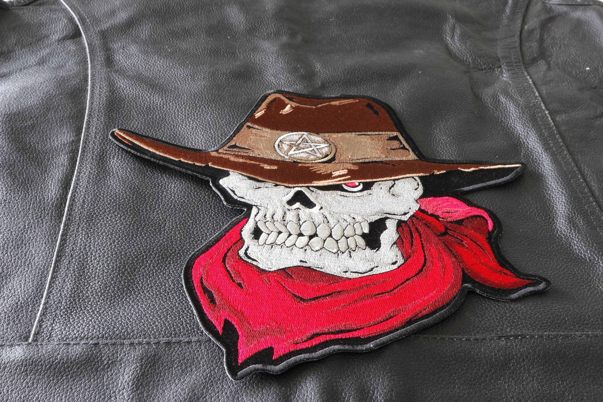 Red Scarf Cowboy Skull Patch, Large Skull Patches for Biker Jackets by Ivamis Patches