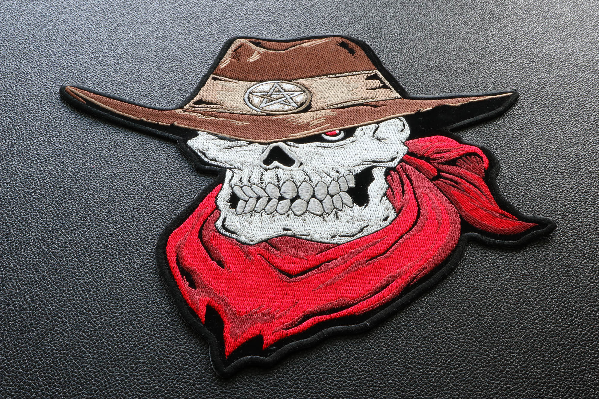 Red Scarf Cowboy Skull Patch, Large Skull Patches for Biker Jackets by Ivamis Patches