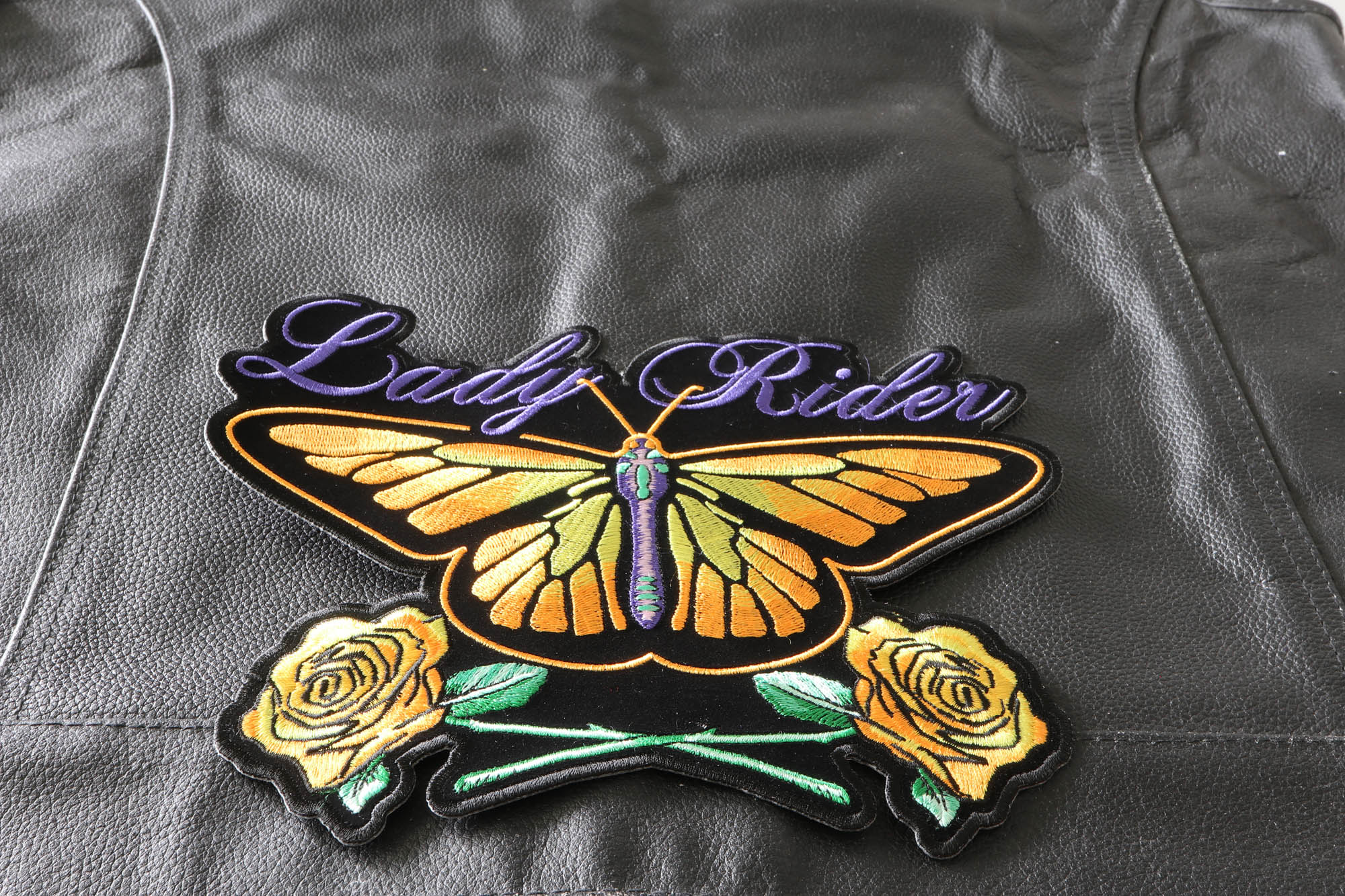 Butterfly Roses Lady Rider Patch, Large Biker Back Patches for Leather ...