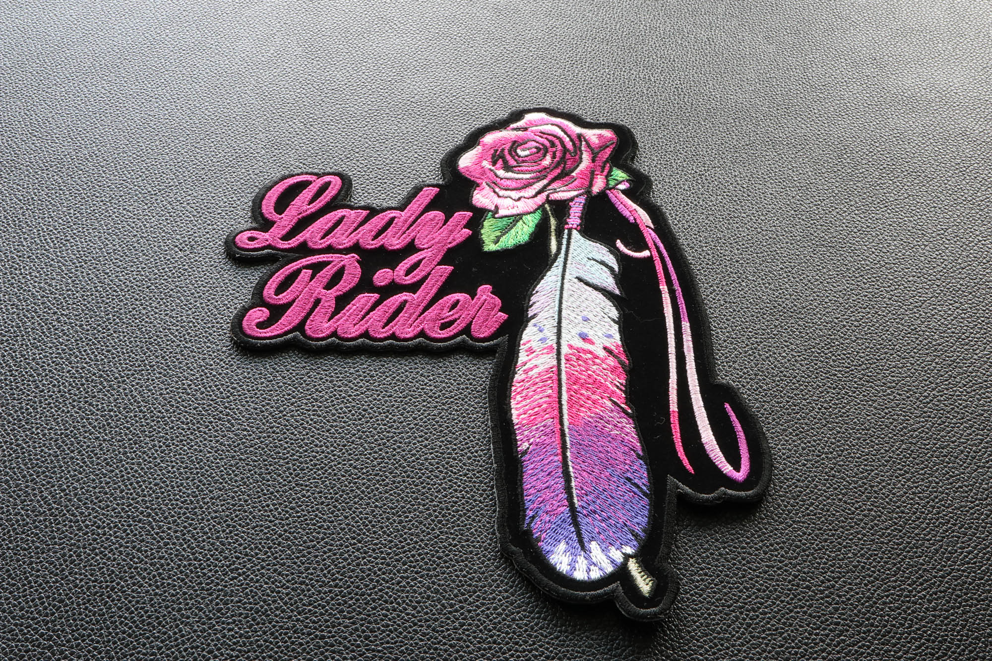 Lady Rider Rose and Feather Patch, Large Biker Back Patches for Leather ...