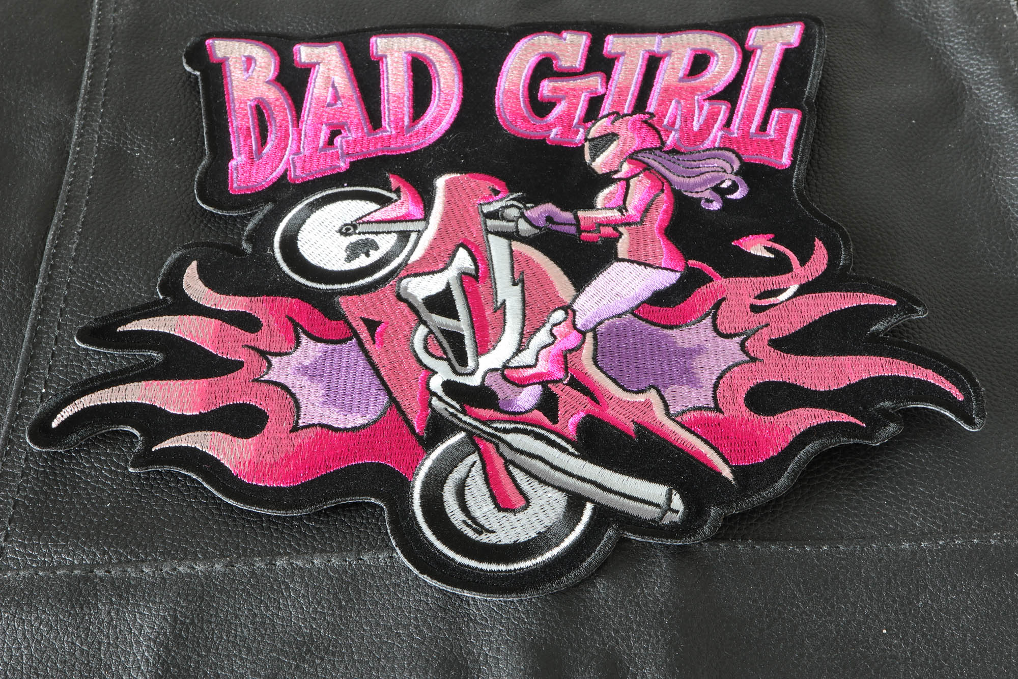 Bad Girl Motorcycle Wheeley Patch, Large Biker Back Patches for Leather ...