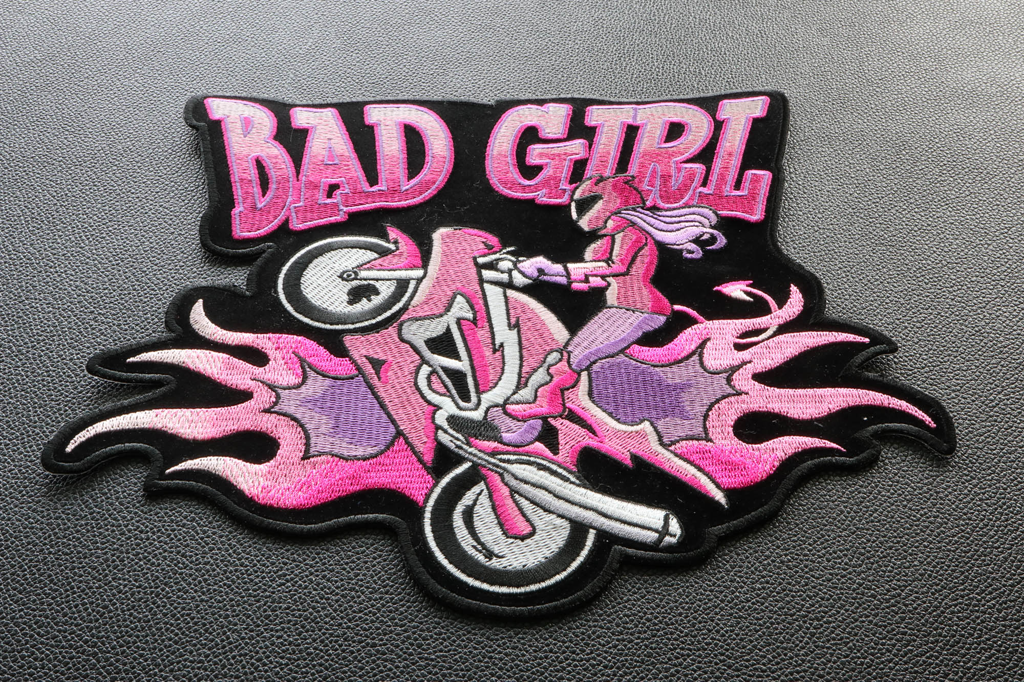 Bad Girl Motorcycle Wheeley Patch, Large Biker Back Patches for Leather ...