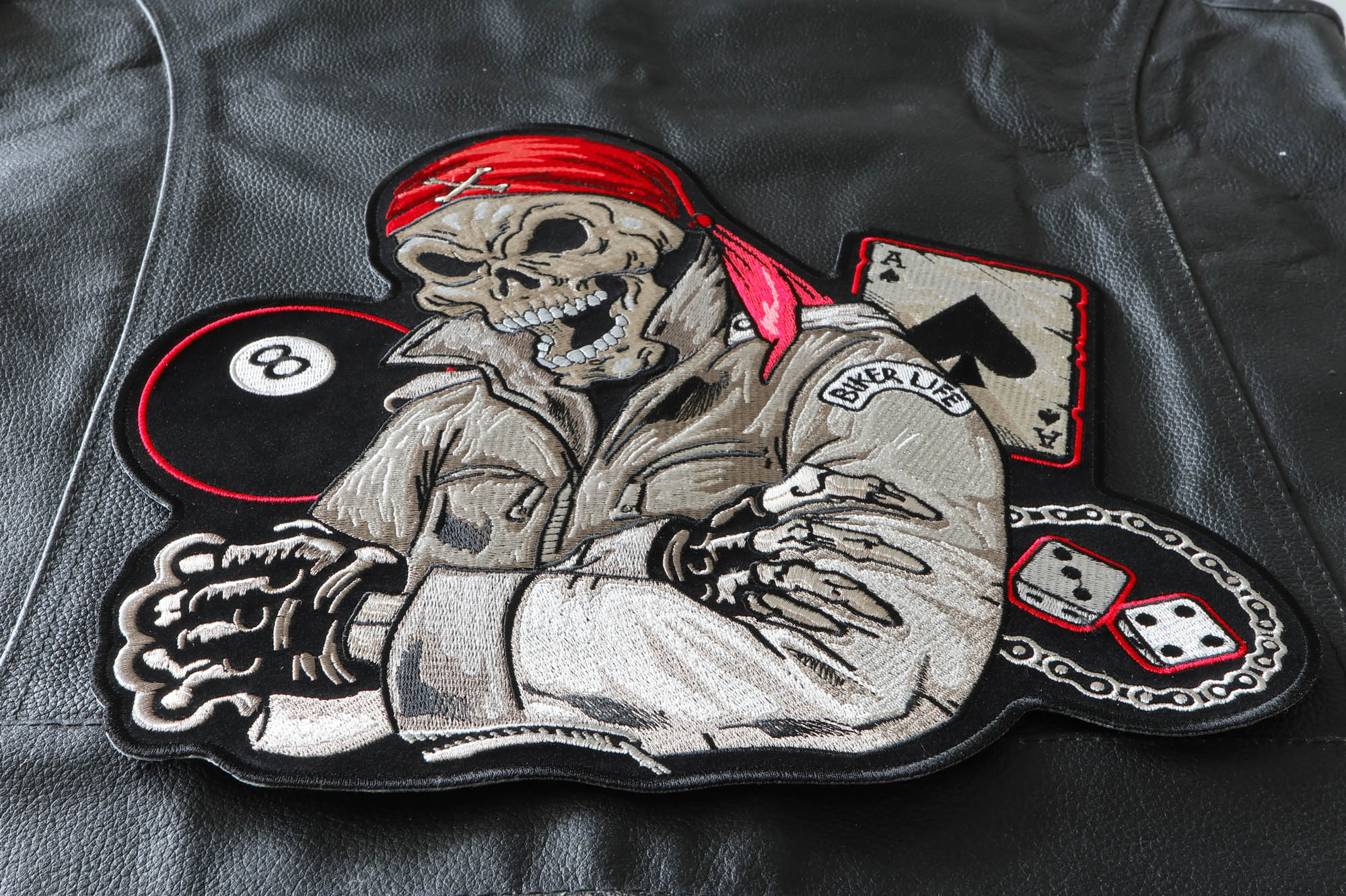 Biker Life Skull, Ace of Spades, 8 Ball and Dice Patch, Large Skull ...