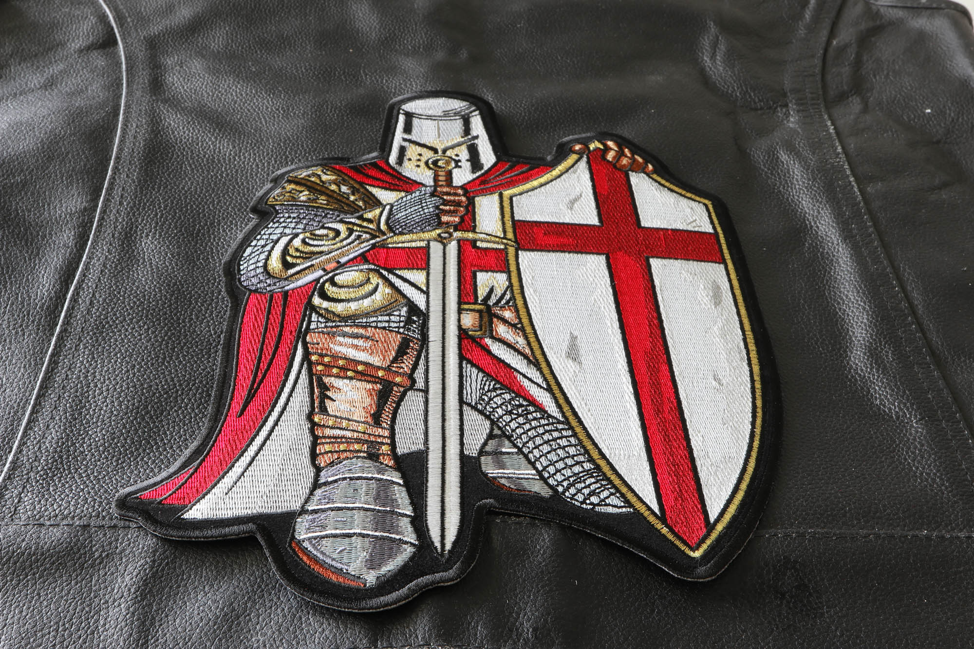 Red Kneeling Knight Patch, Large Christian Back Patches by Ivamis Patches