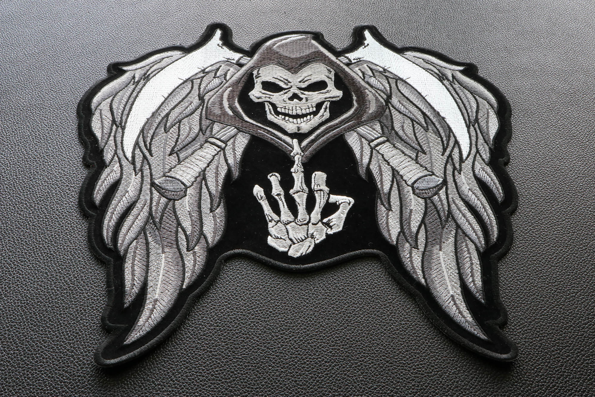 Skull Middle Finger Wings and Sickles Patch, Large Skull Patches for ...