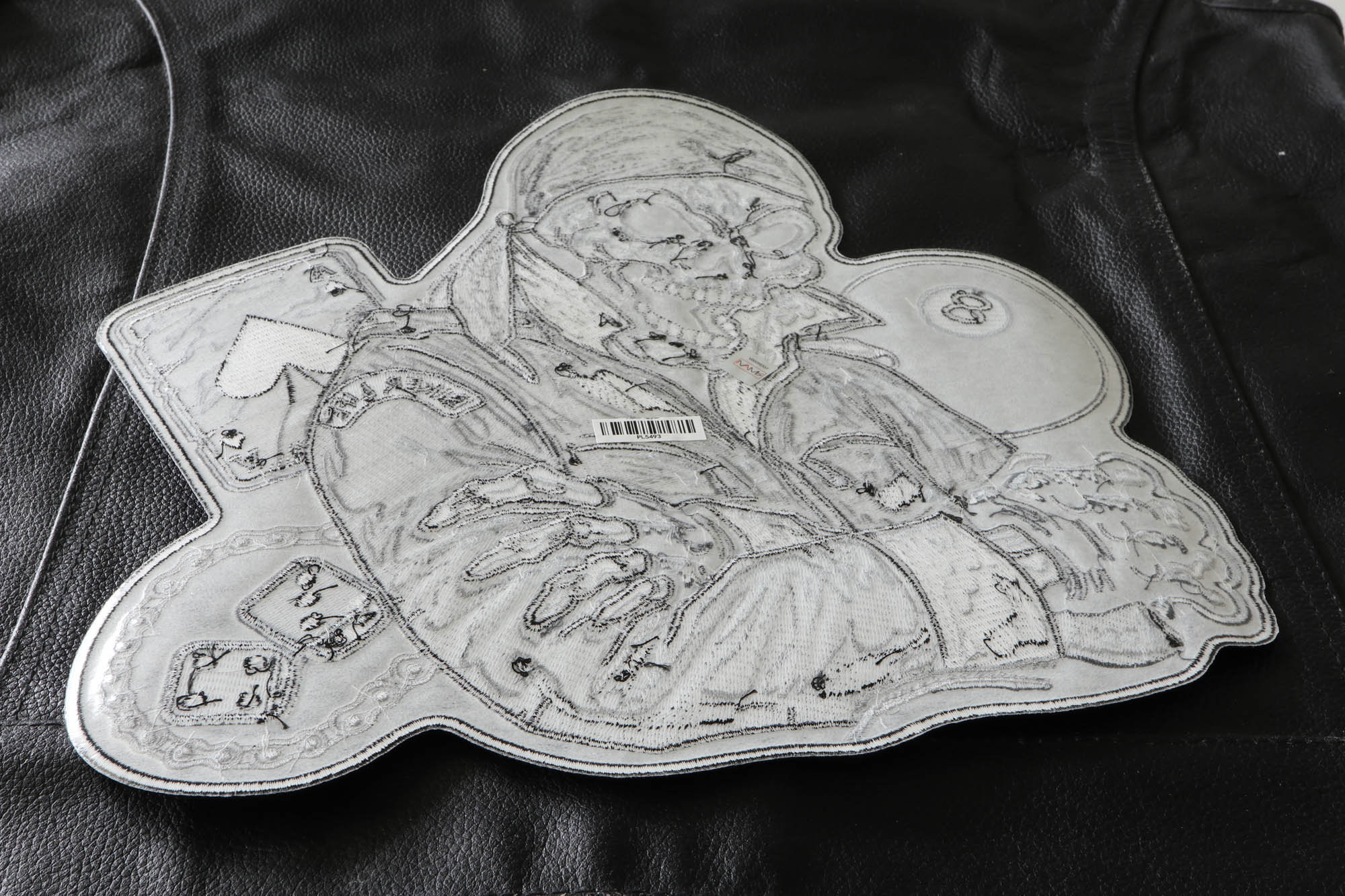 Biker Guy Skull Large Back Patch In Gray | Biker Patches -TheCheapPlace