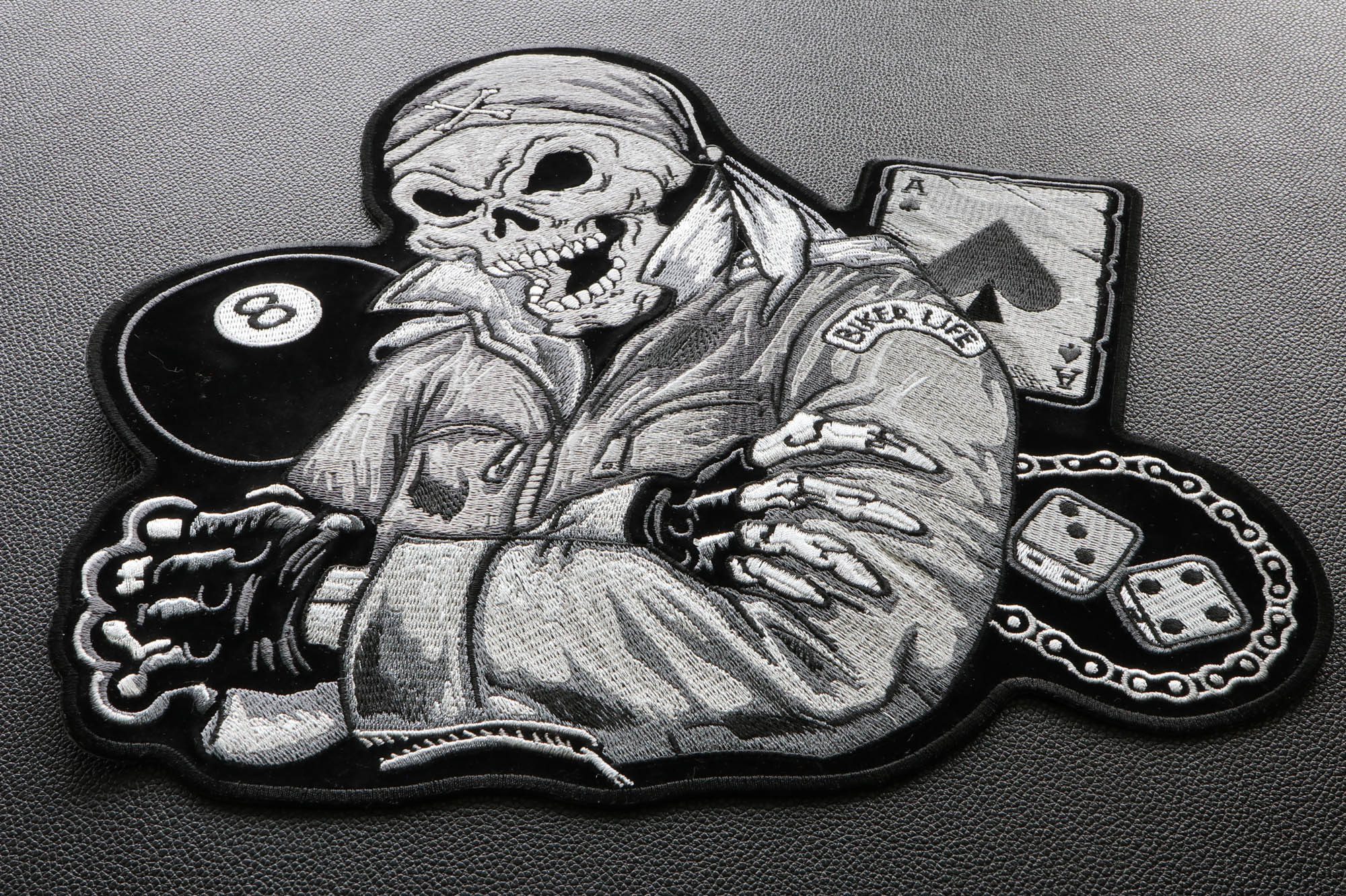 Biker Life 8 Ball Ace of Spades Skull Patch, Large Skull Patches for ...