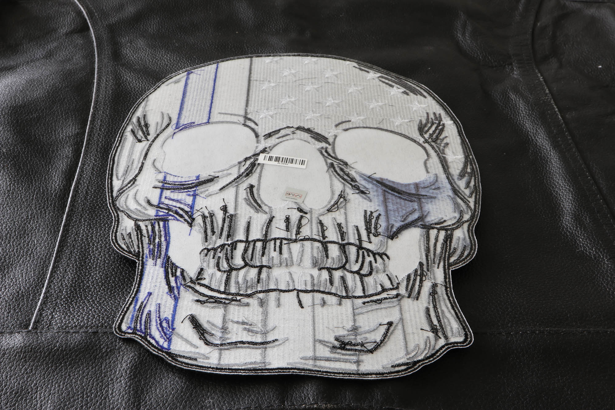 Thin Blue Line Police Flag Skull Embroidered Iron on Patch - TheCheapPlace