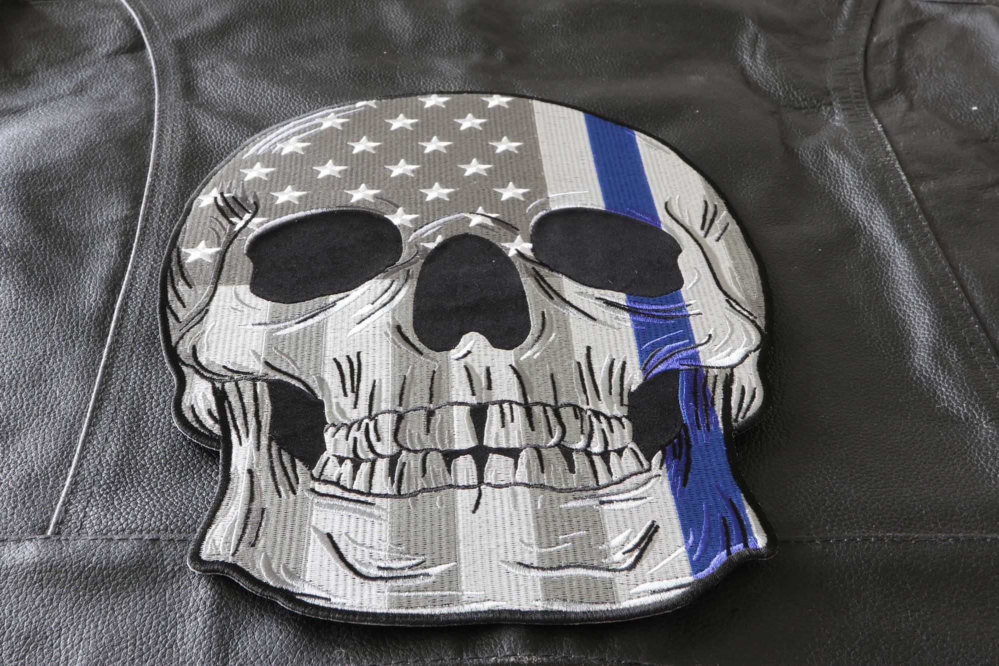 American Flag Blue Stripe Skull Patch, Large Skull Patches for Biker ...