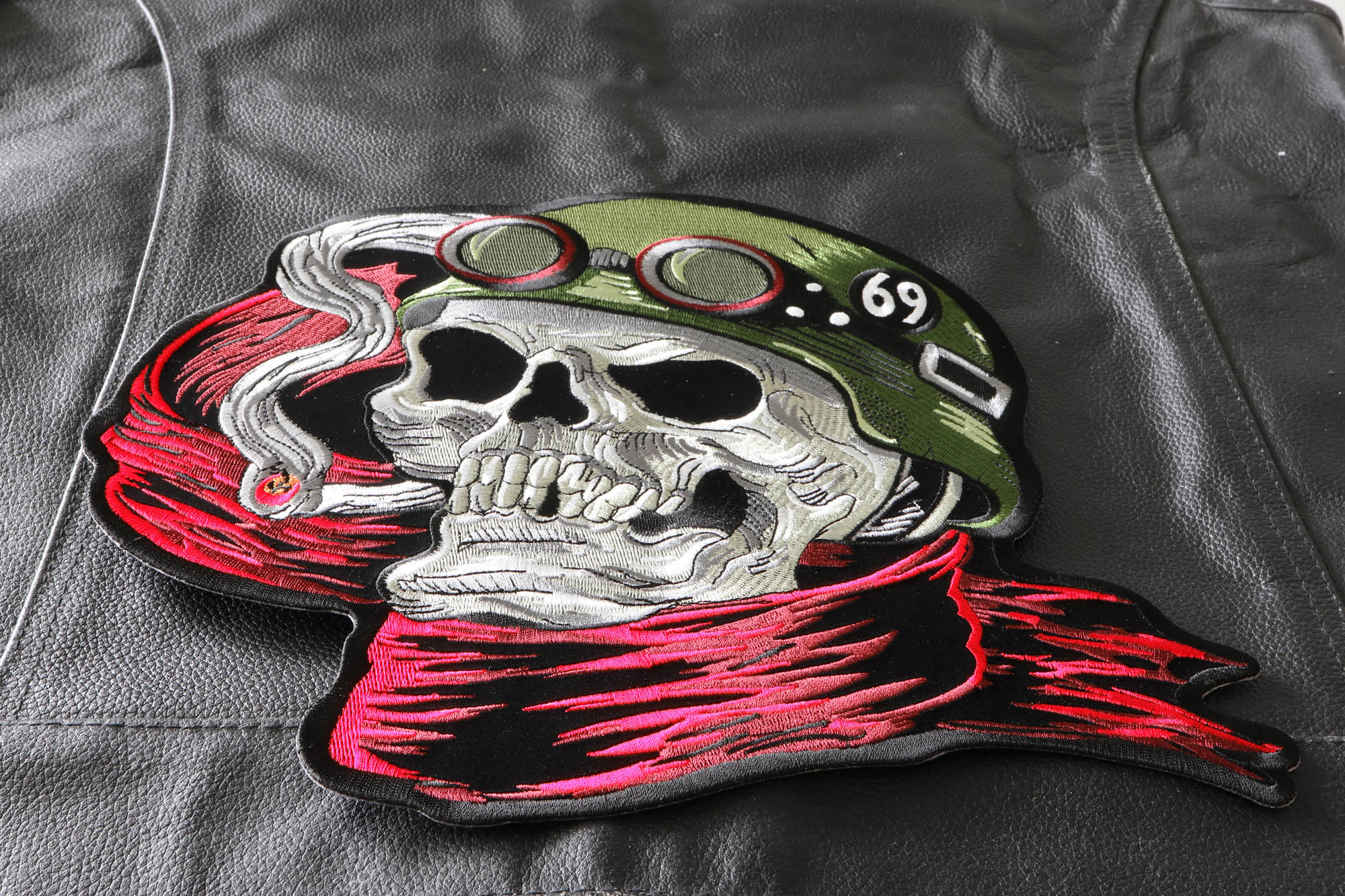 69 Skull Cigar Patch, Large Skull Patches for Biker Jackets by Ivamis Patches