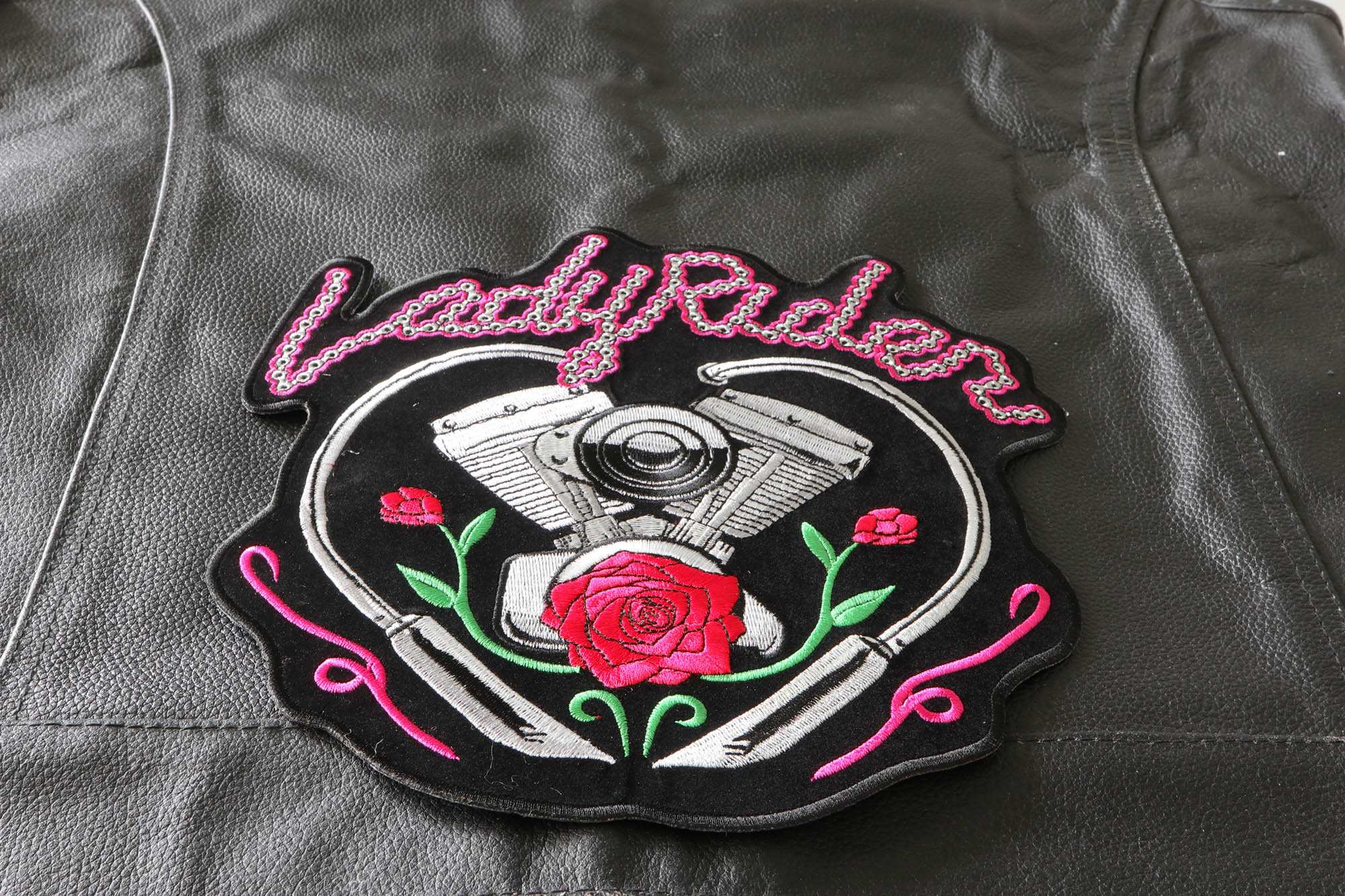Lady Rider Rose Motorcycle Engine Patch, Large Biker Back Patches for ...