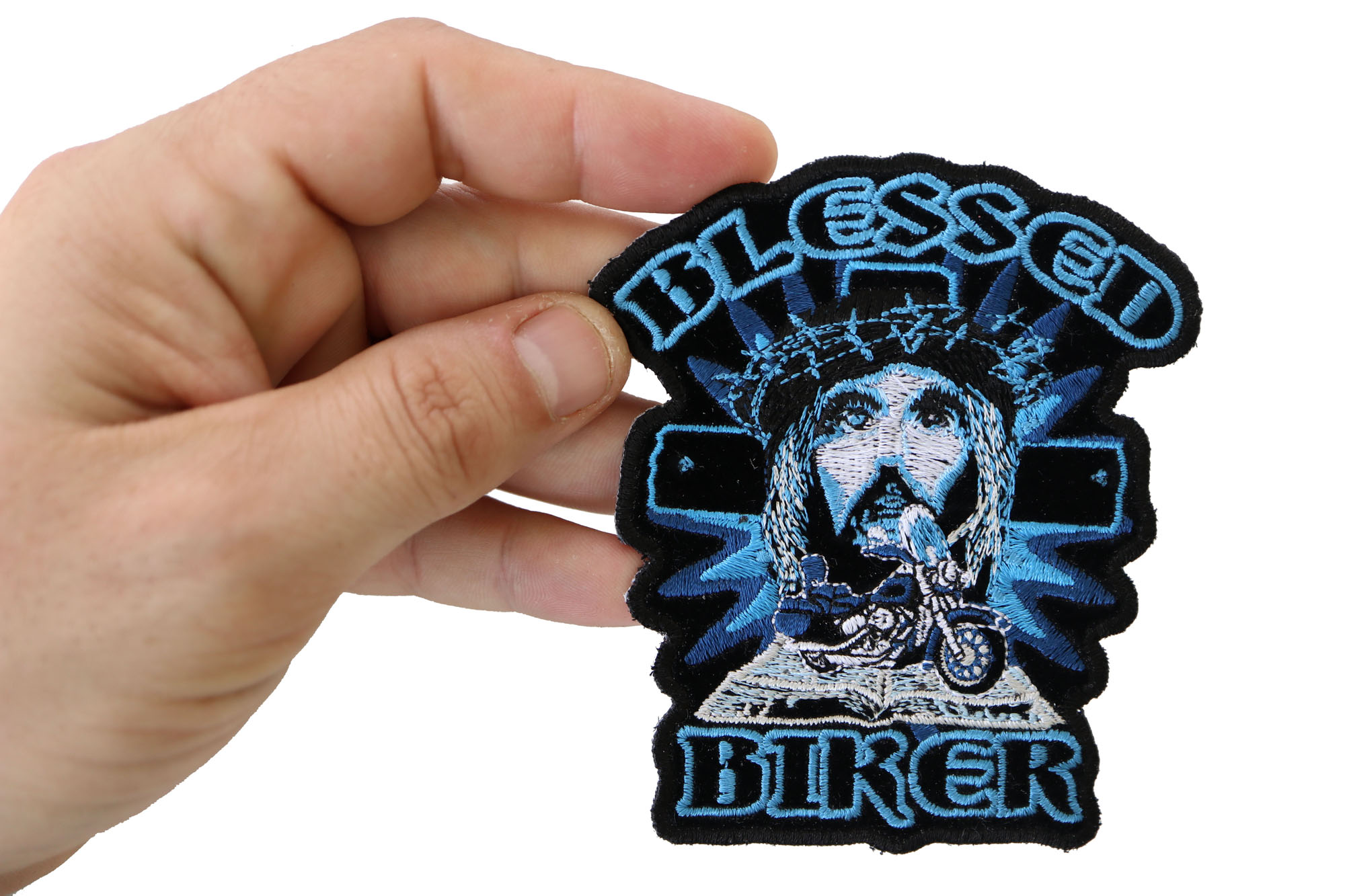 Blessed Biker Jesus Vest Pocket Patch Small | Embroidered Patches