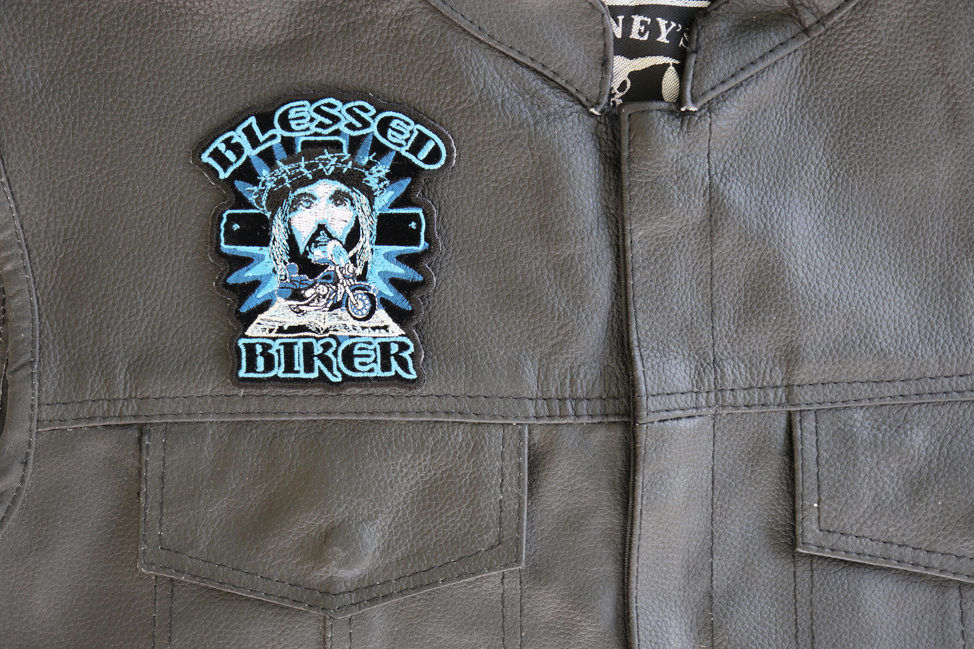 Blessed Biker Jesus Vest Pocket Patch Small | Embroidered Patches