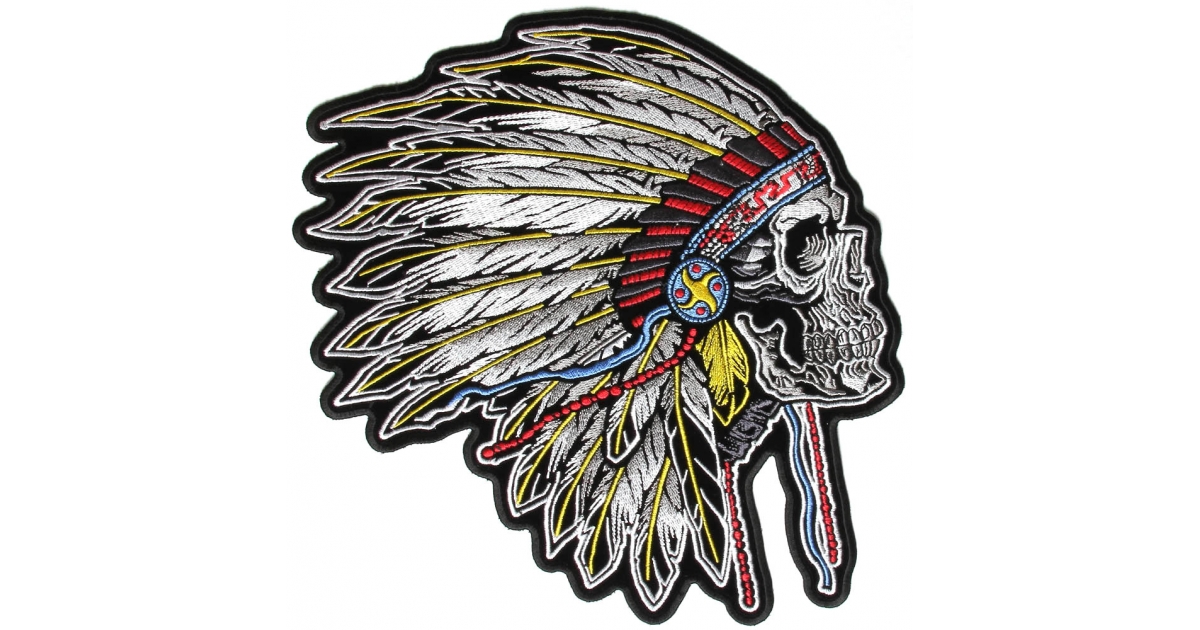 Indian Dress Head Skull Side Shot Large Back Patch | Native American ...