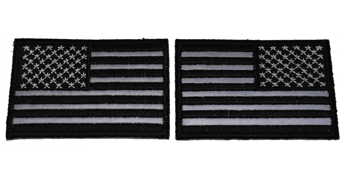 Left and Right Reflective Monochrome American Flag Patches 3 Inches ...