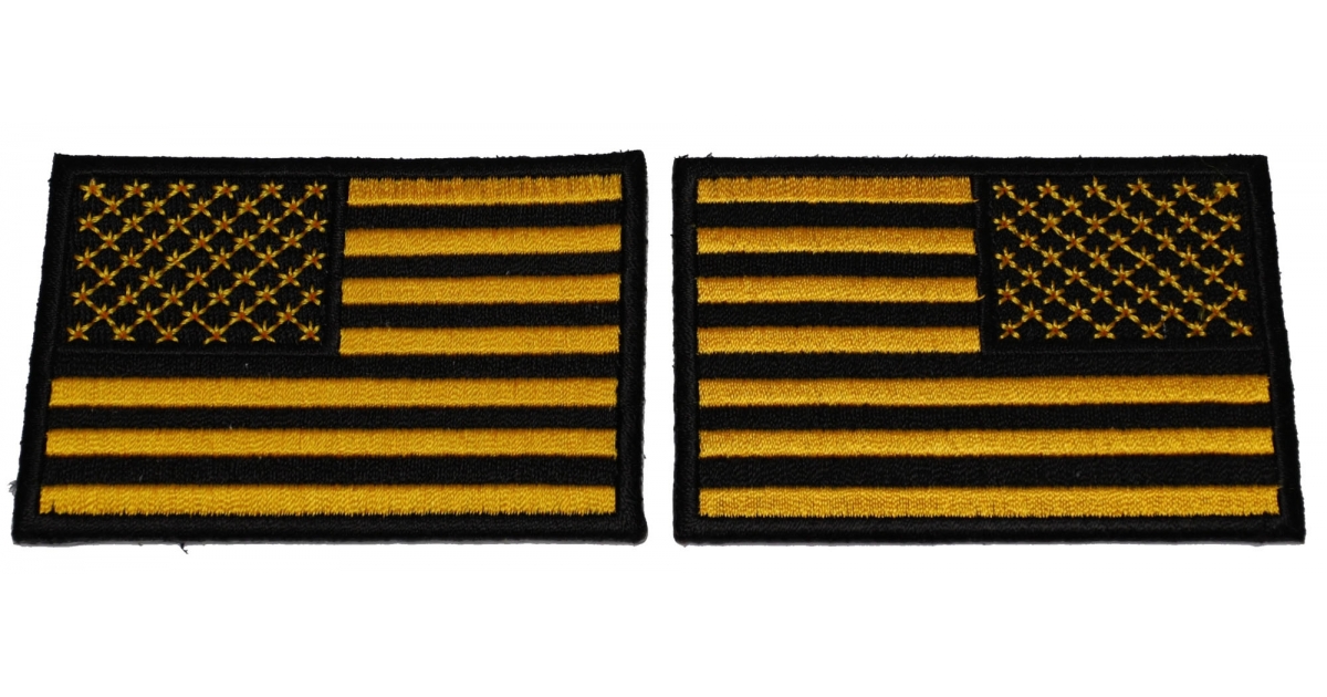 Set of 2 Black and Yellow American Flag Patches in Regular and Reversed ...