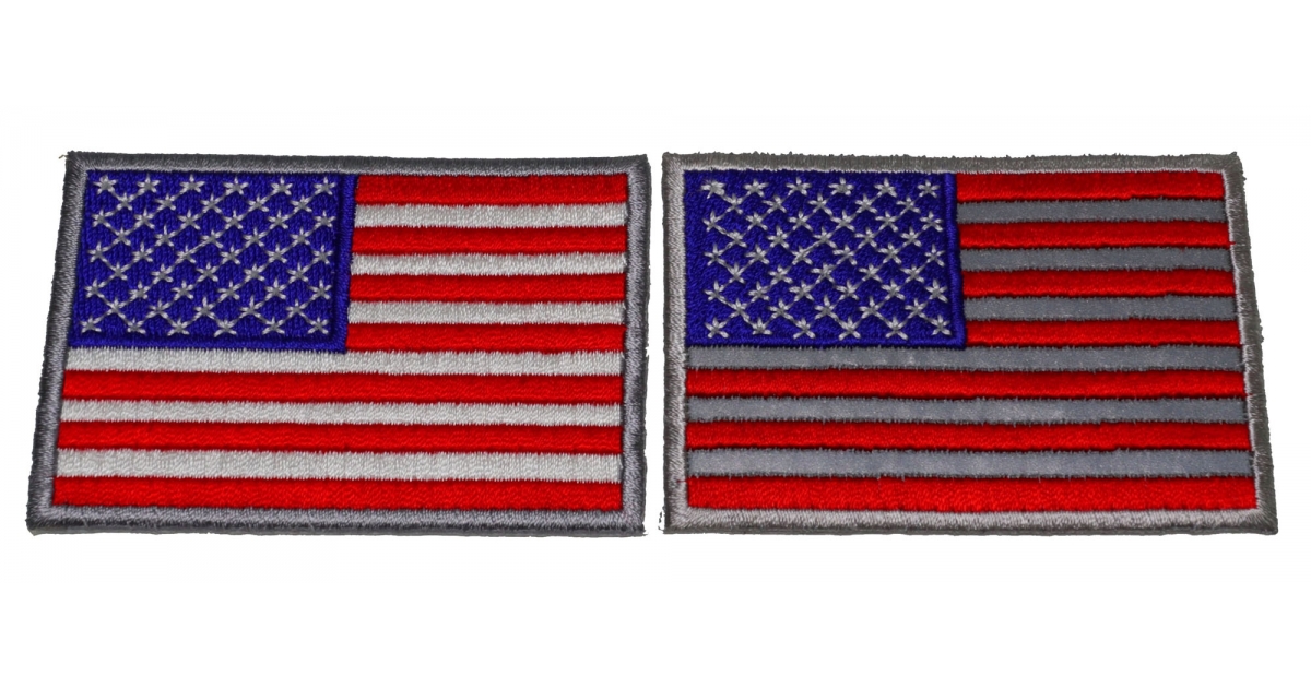 Set of 2 Gray Bordered US Flag Patches Reflective and White Stripes by ...