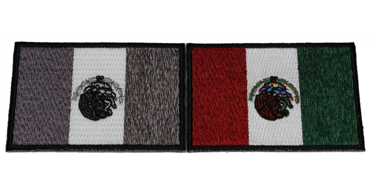 Set of 2 Mexican Flag Patches in Color and Gray by Ivamis Patches