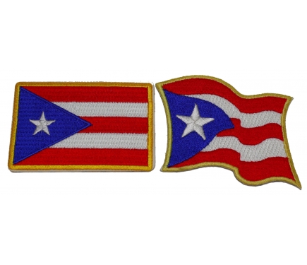 Set of 2 Puerto Rico Flag Patches Waving and Rectangular by Ivamis Patches
