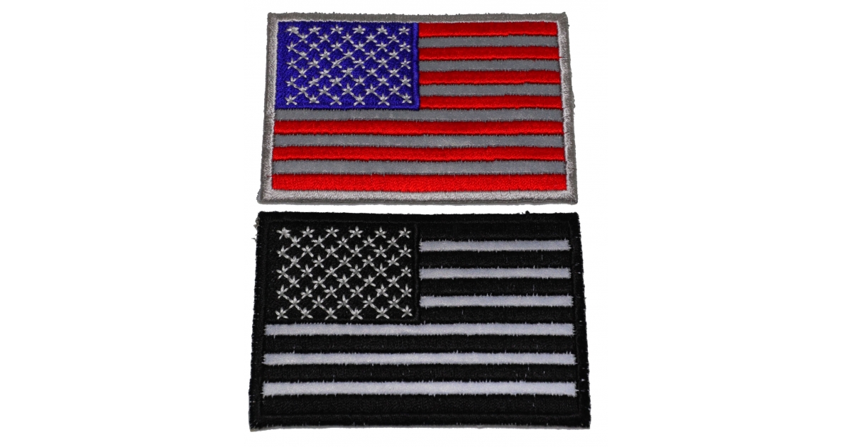 Set of 2 Reflective Stripe American Flag Patches in Color and Black and ...