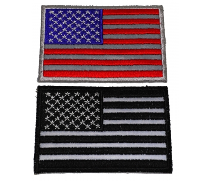 Set of 2 Reflective Stripe American Flag Patches in Color and Black and ...