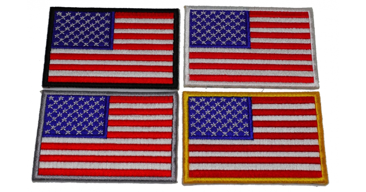 Set of 4 Different Border Colored American Flag Patches in Red White ...