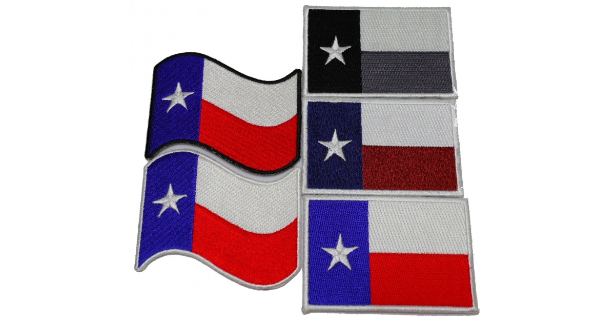 Set of 5 Texas Flag Patches Waving and Rectangular by Ivamis Patches