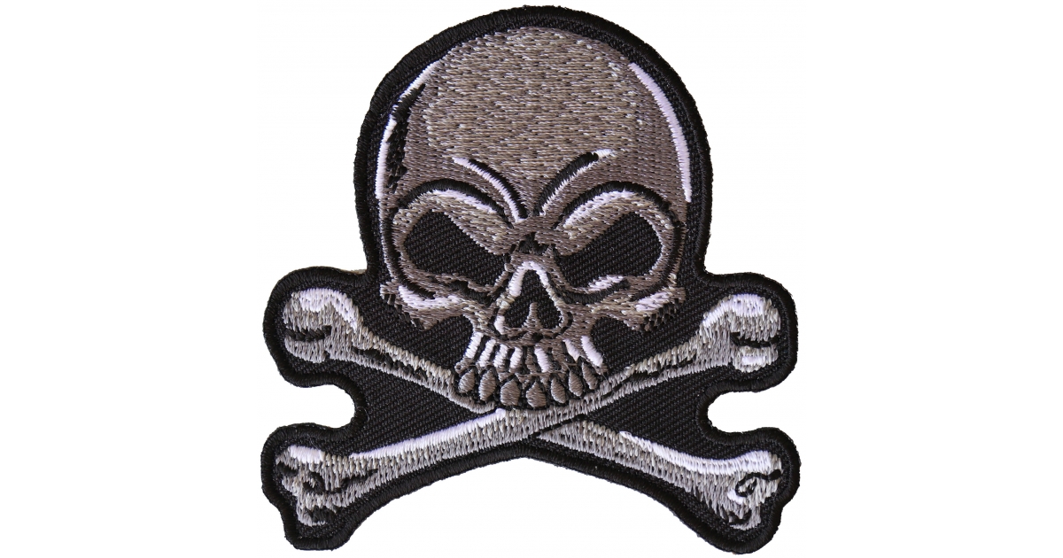 Gray Skull and Cross Bones Patch, Biker Skull Patches by Ivamis Patches
