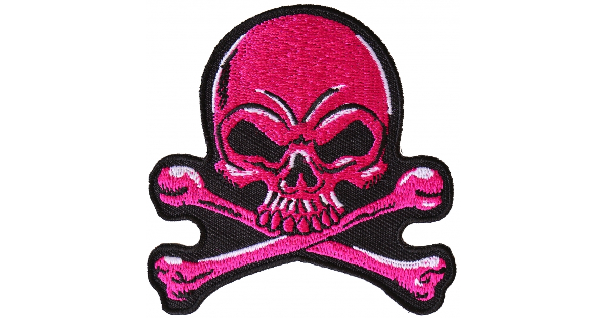 Pink Skull and Cross Bones Patch, Biker Skull Patches by Ivamis Patches