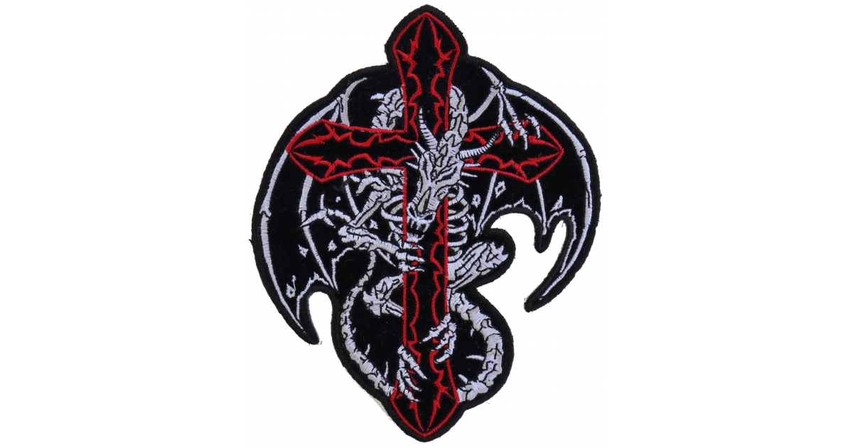 Dragon Skeleton Over Cross Patch, Skull Patches by Ivamis Patches