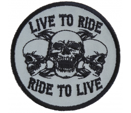 Live To Ride Ride To Live Three Skulls Patch, Biker Skull Patches by ...