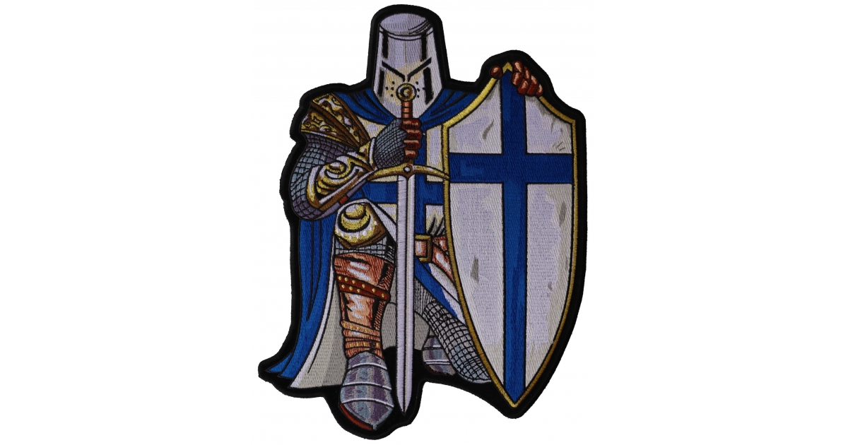 Blue Knight Kneeling Knight Patch, Large Christian Back Patches by ...