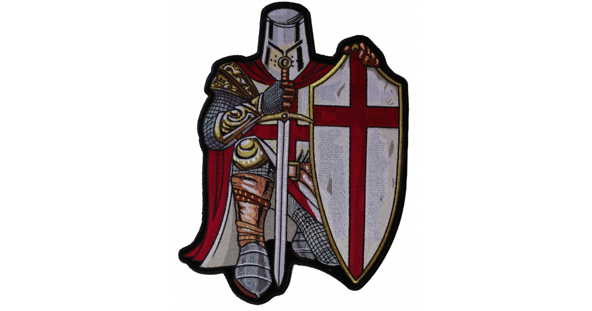 Red Kneeling Knight Patch, Large Christian Back Patches by Ivamis Patches