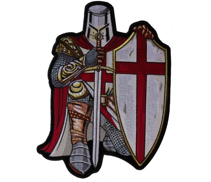 Red Kneeling Knight Patch, Large Christian Back Patches by Ivamis Patches