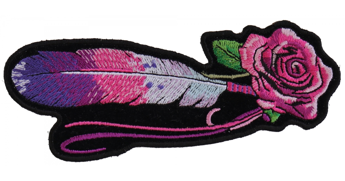 Feather and Rose Pink Patch | Embroidered Patches by Ivamis Patches