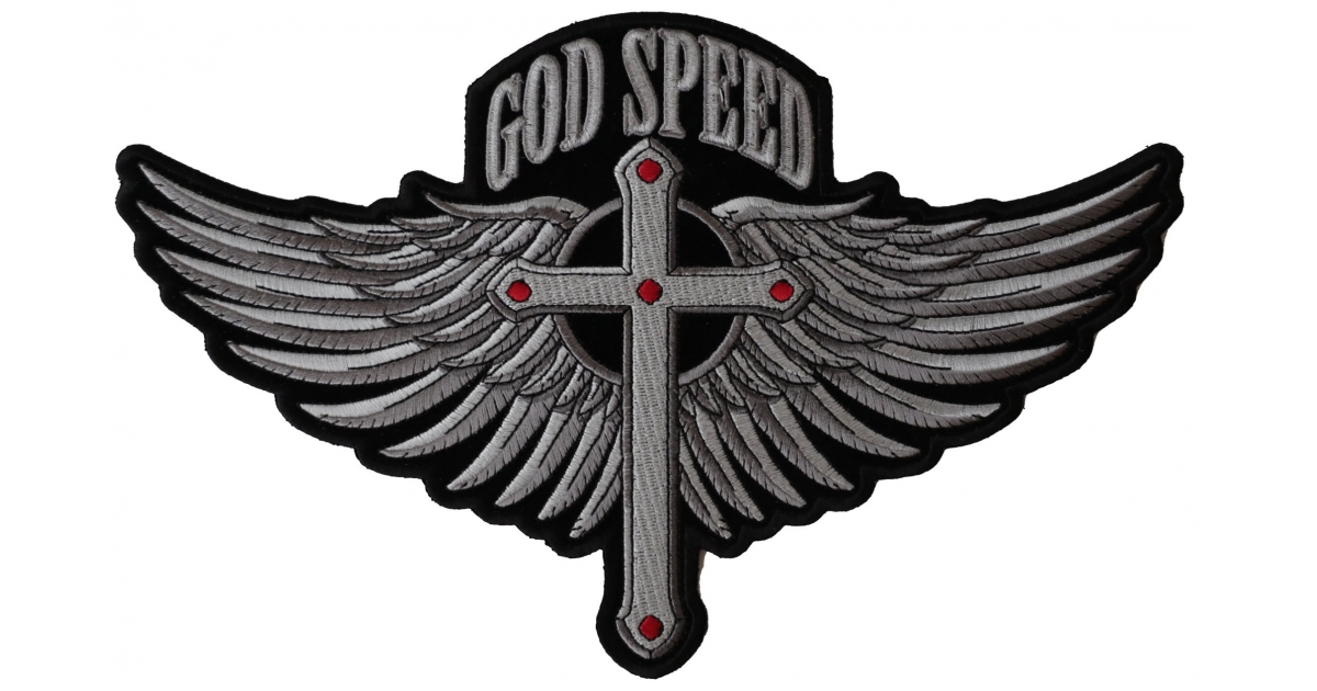 God Speed Cross and Wings Patch, Large Christian Back Patches by Ivamis ...