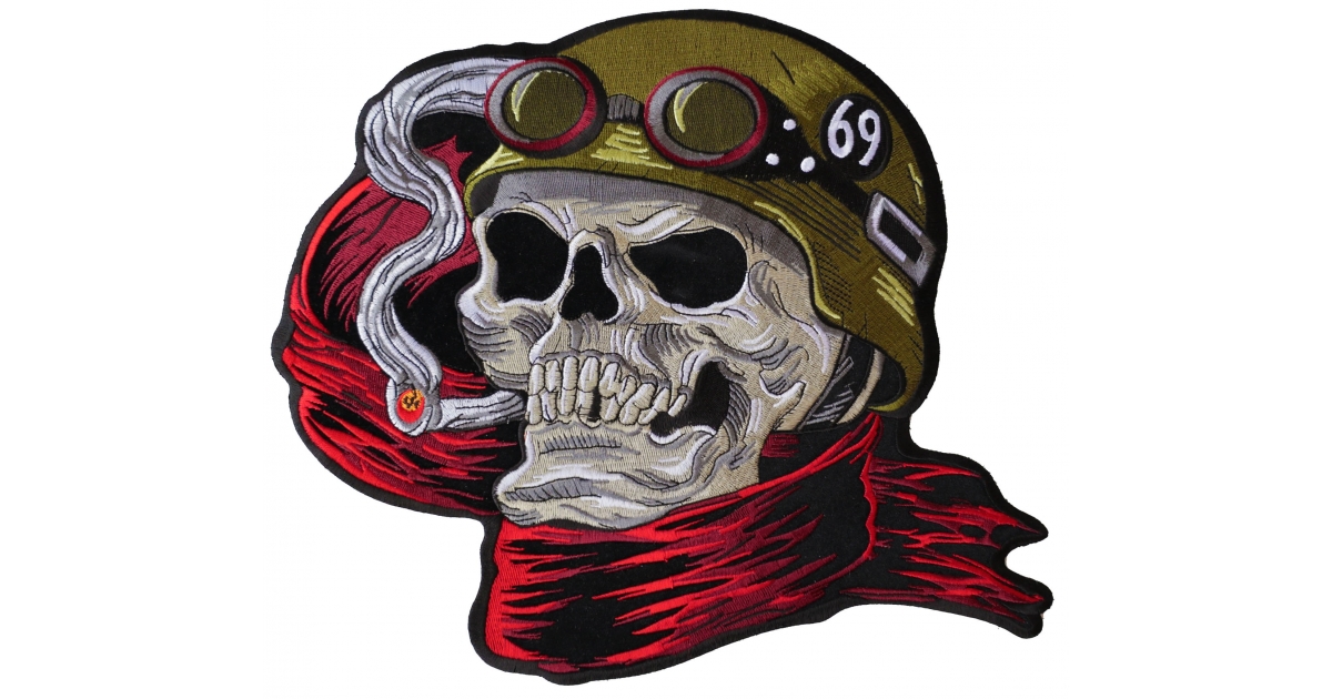 69 Skull Cigar Patch, Large Skull Patches for Biker Jackets by Ivamis ...