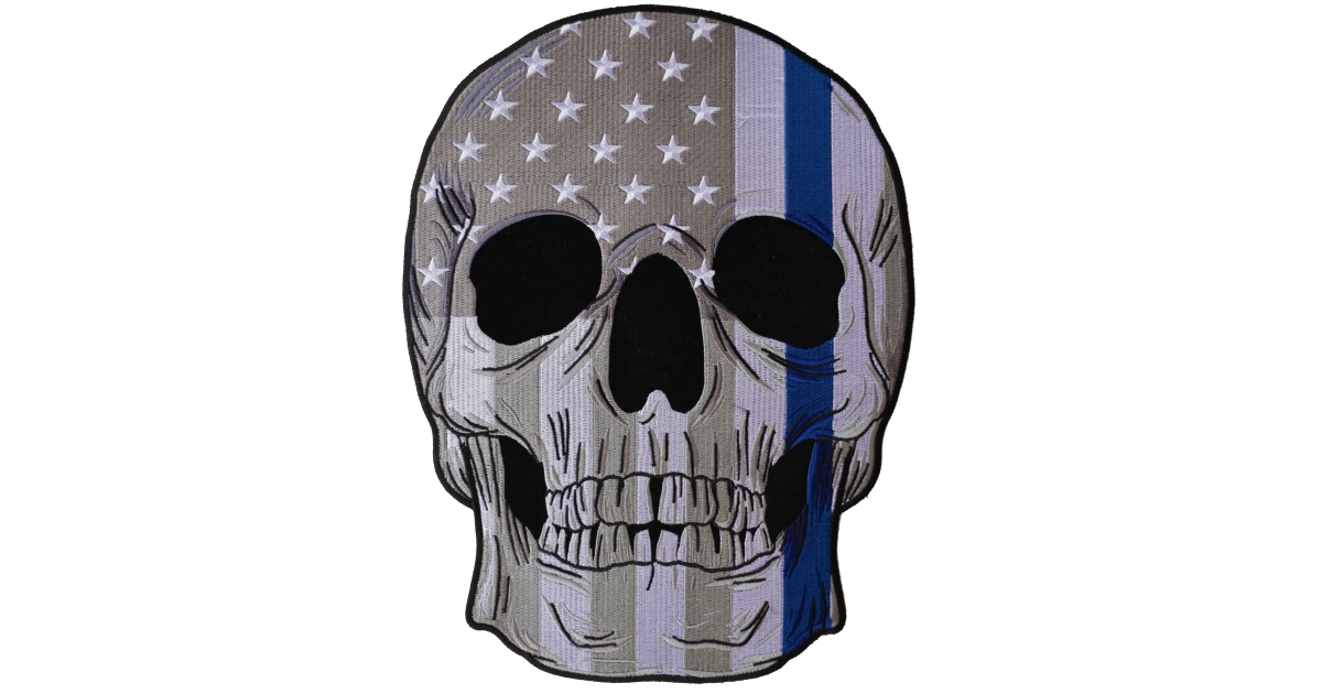 American Flag Blue Stripe Skull Patch, Large Skull Patches for Biker ...