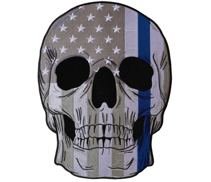 American Flag Blue Stripe Skull Patch, Large Skull Patches for Biker ...