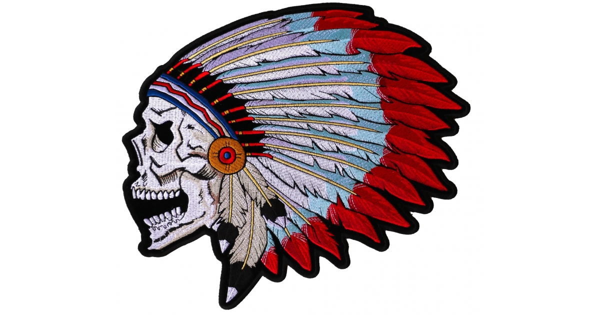 Indian Skull Patch, Large Skull Patches for Biker Jackets by Ivamis Patches