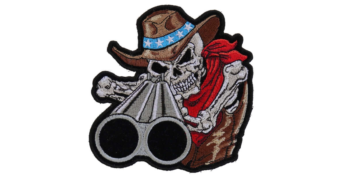 Shotgun Skull Cowboy Patch, Biker Skull Patches by Ivamis Patches